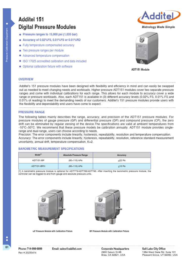 151 Digital Pressure Modules | PDF | Calibration | Accuracy And Precision