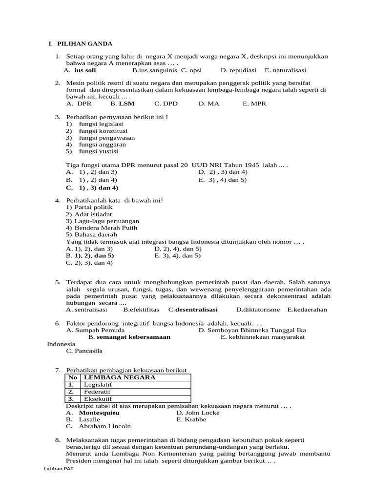 Latihan Soal PAT | PDF