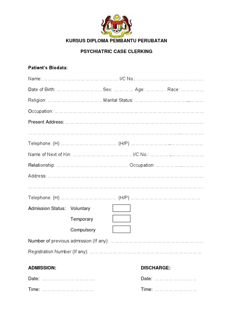2 Psychiatric Case Clerking | PDF | Psychology | Medicine