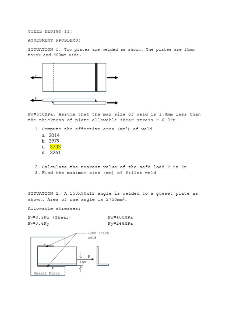 Steel Design II: Weld and Rivet Calculations | PDF
