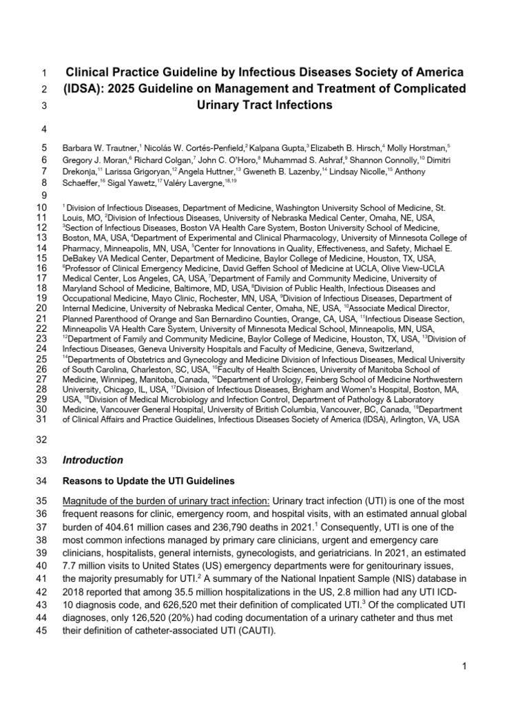 2025 IDSA Guidelines for Complicated UTIs | PDF | Urinary Tract ...