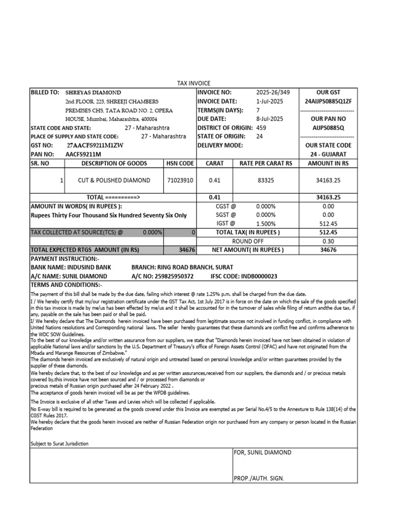 July - 349 - Shreyas Diamond | PDF | Invoice | Public Finance