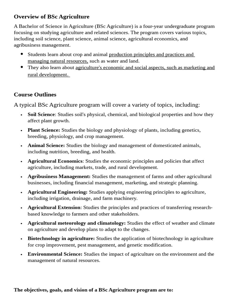 BSc Agriculture Program Overview | PDF | Agriculture | Biotechnology