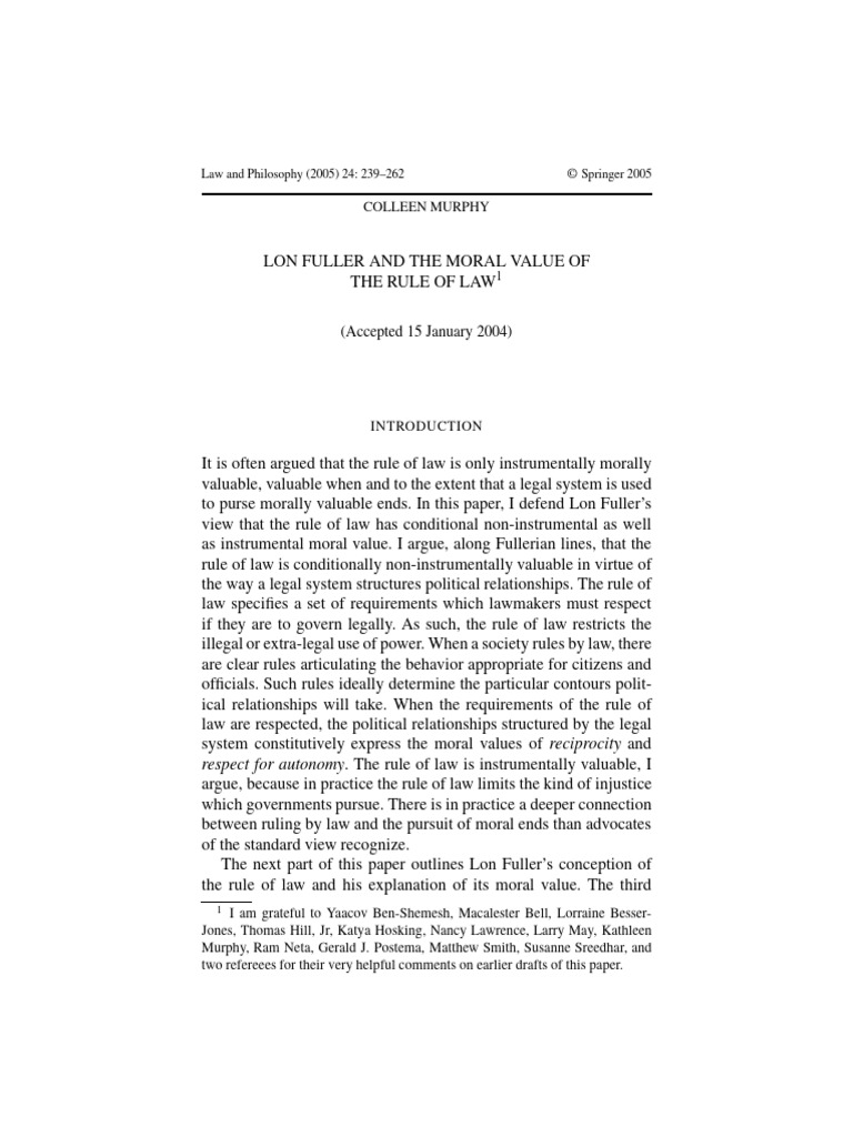 Lon Fuller and The Moral Value of The Ru | PDF | Rule Of Law ...