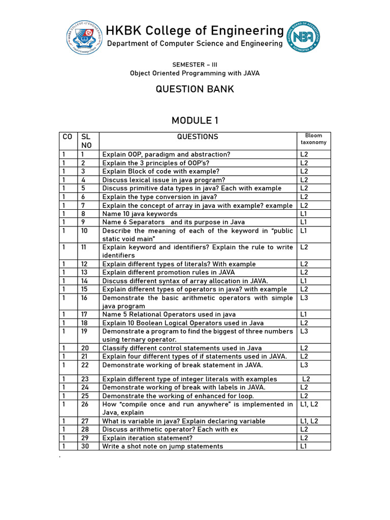 BCS306A Module 1 & 2 Question Bank | PDF | Computer Program | Programming