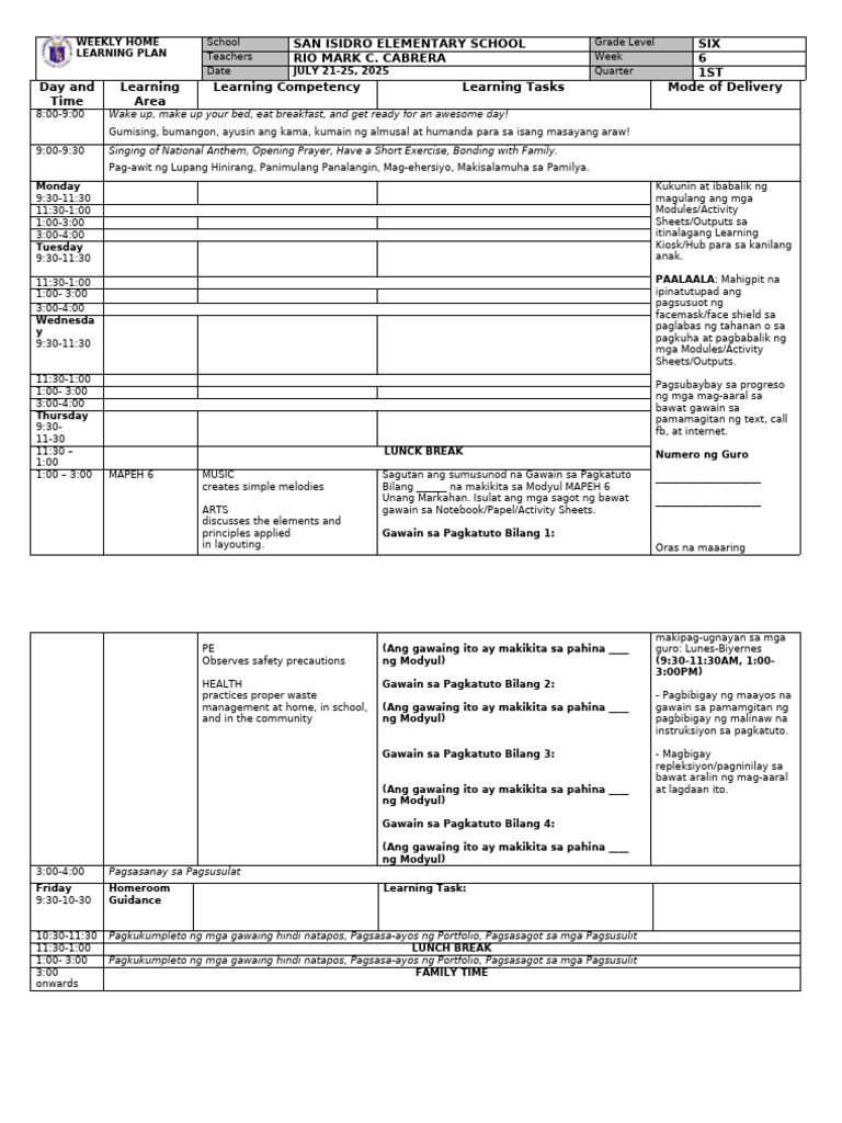 WHLP - Grade 6 (Q2 Week 6) | PDF
