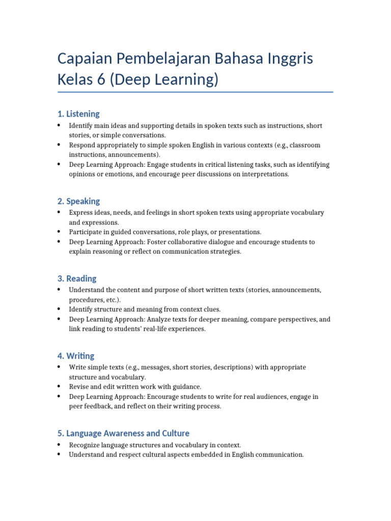 CP English Grade 6 Deep Learning | PDF