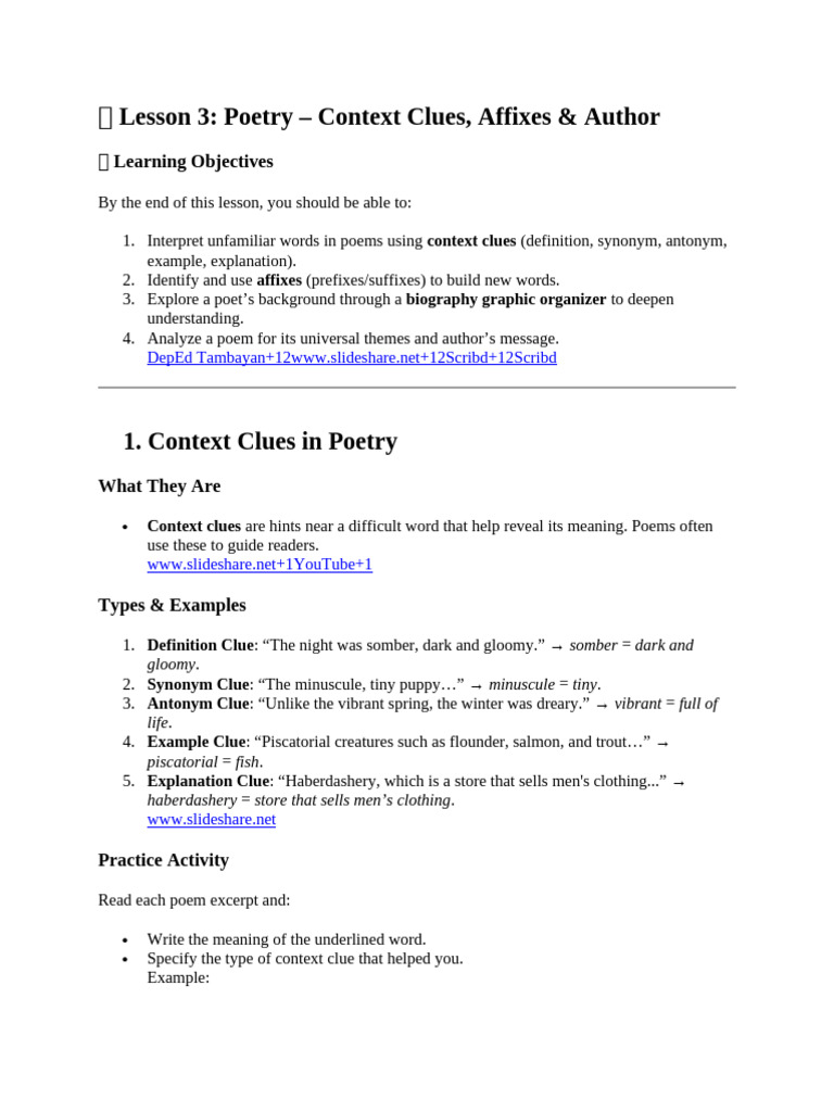 Analyzing Poetry: Context Clues & Authors | PDF | Word | Poetry
