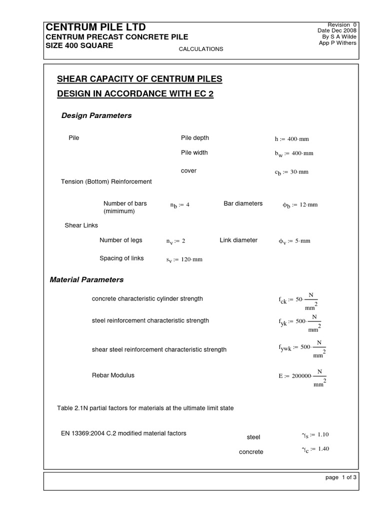 Centrum Pile EC2 Design Calculations | PDF | Building Technology | Concrete