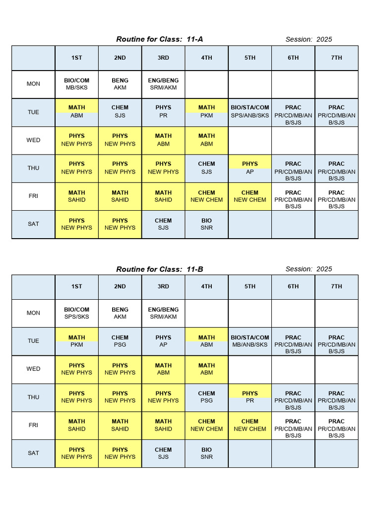 Routine - Class XI | PDF