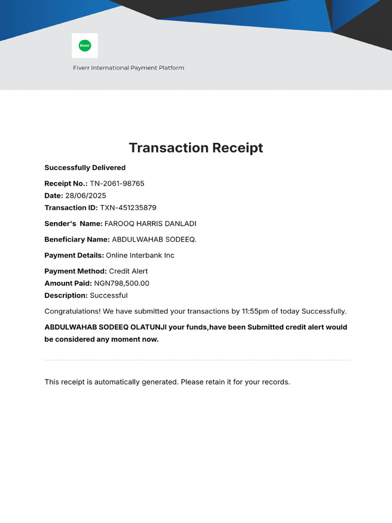 Free Online Transaction Receipt Template | PDF
