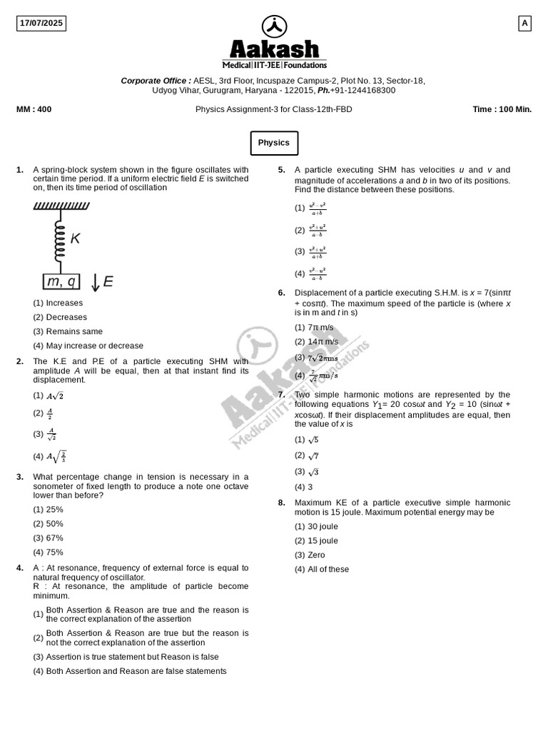 Physics Assignment-3 - CF OYM | PDF | Sound | Oscillation