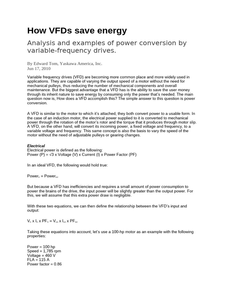 How VFDs Save Energy | PDF | Electric Motor | Power (Physics)
