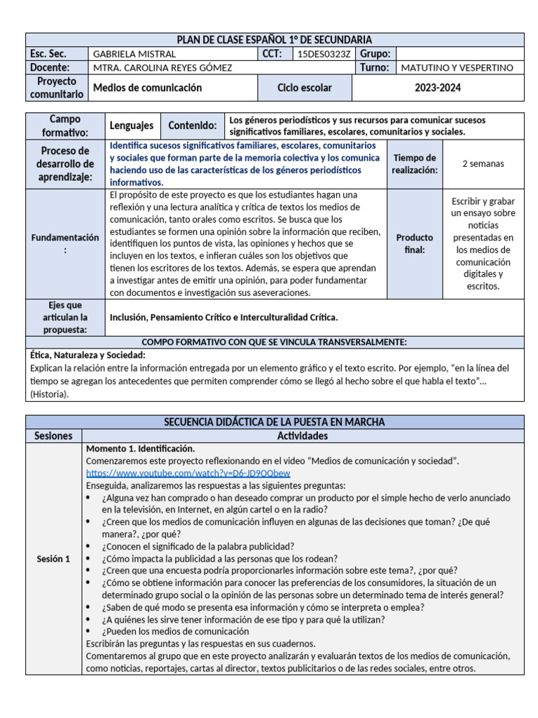 Proyecto 2. Los Medios de Comunicación | PDF | Publicidad | Comunicación