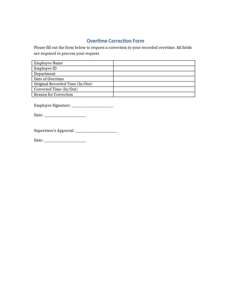 Overtime Correction Form | PDF