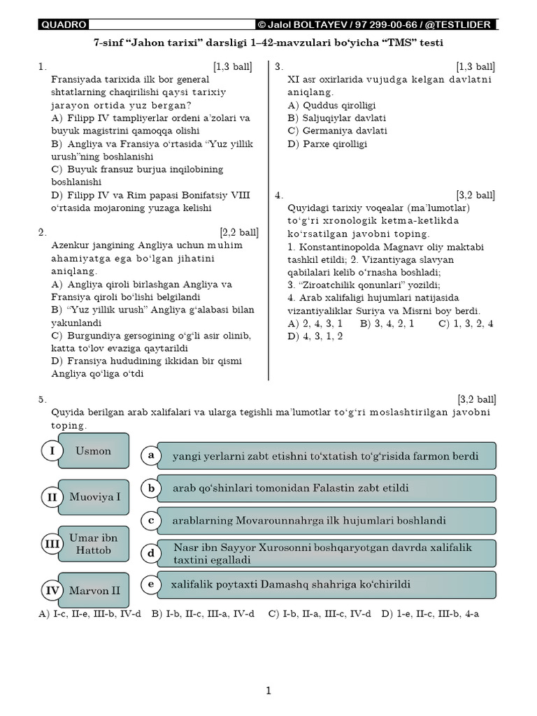 TMS 7-Sinf Jahon 1-44-& 2-Variant | PDF