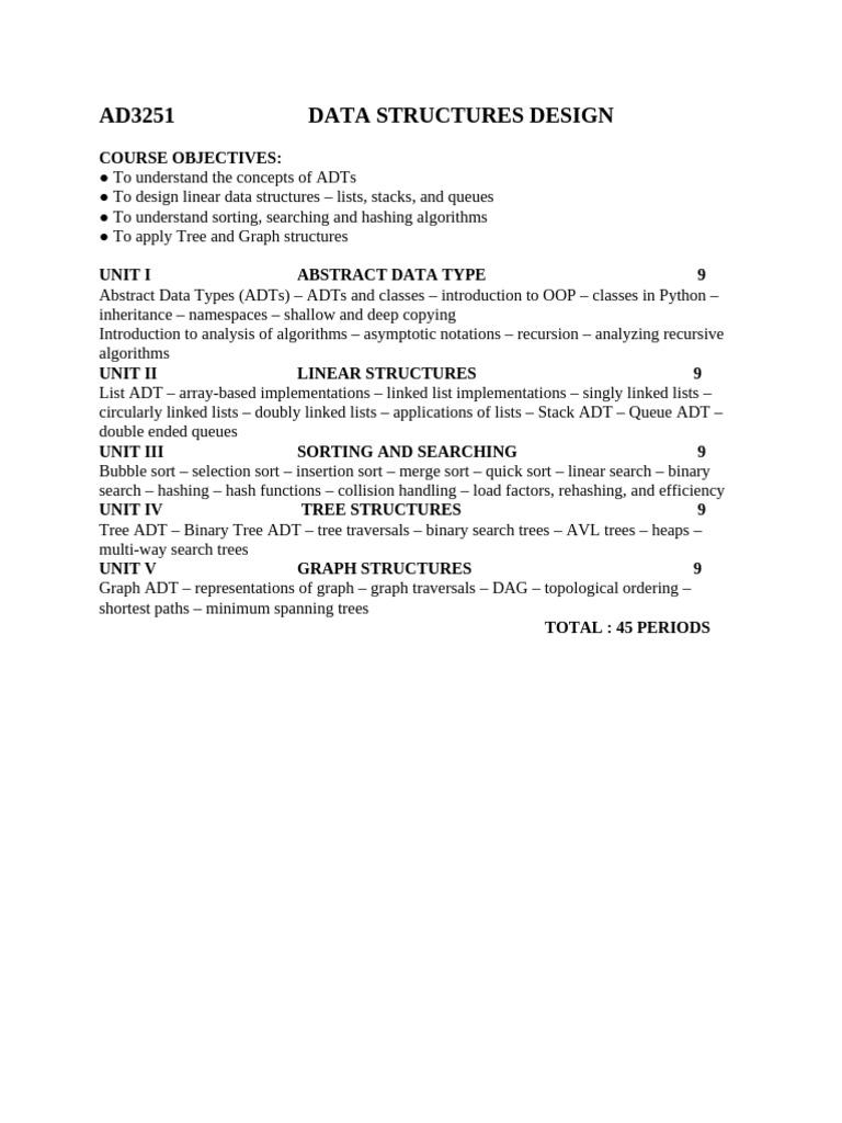 Ad3251 Data Structures Design | PDF