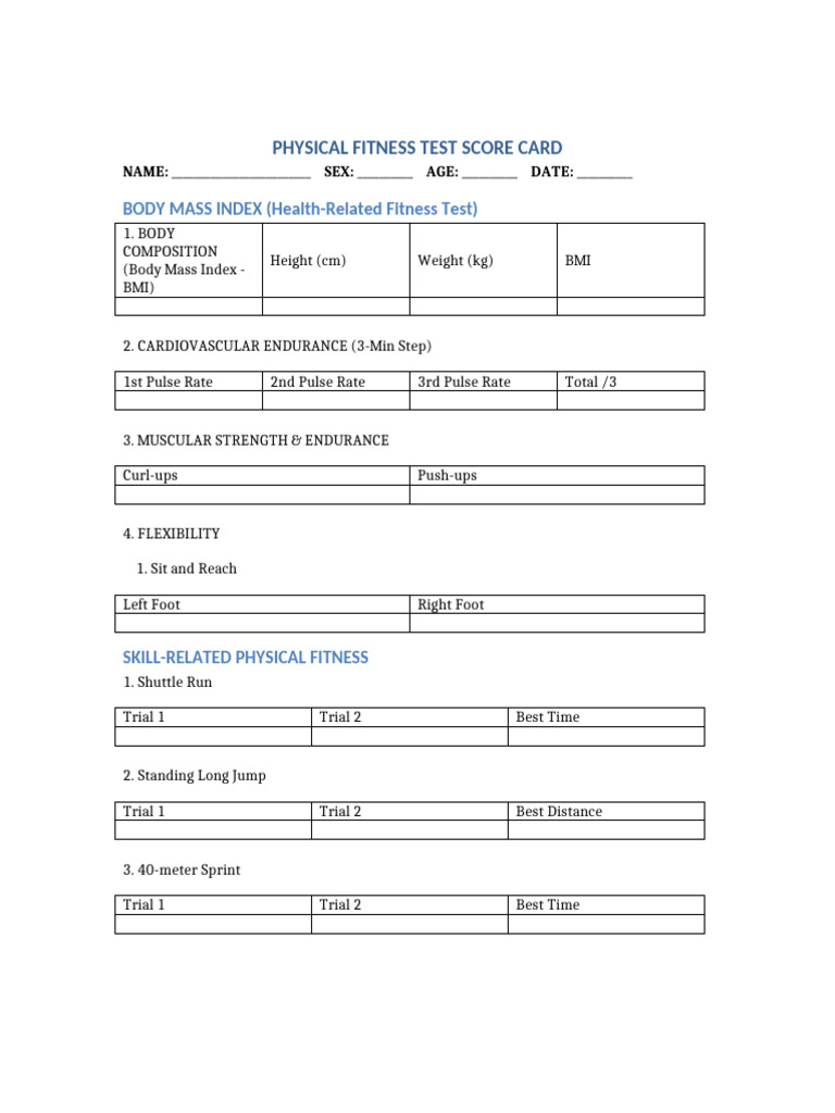 DepEd PFT Score Card Final | PDF