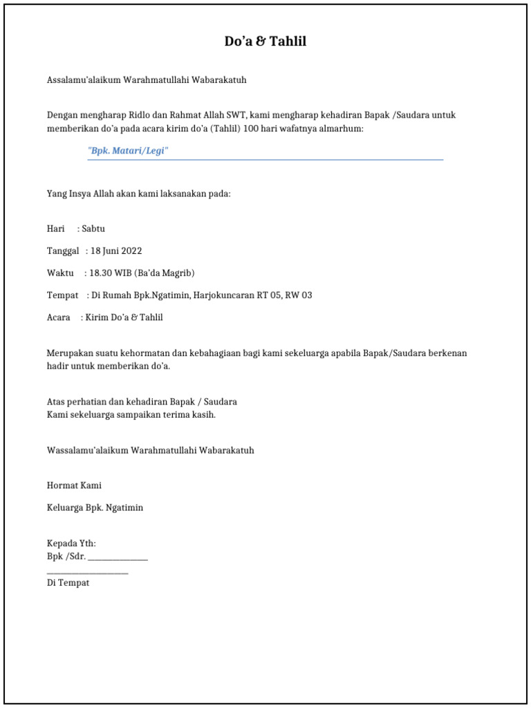 Undangan Tahlil Framed | PDF
