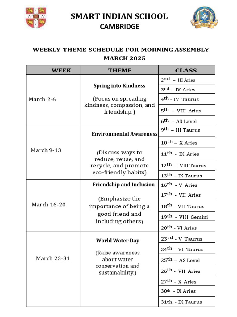 March Month Assembly Themes | PDF