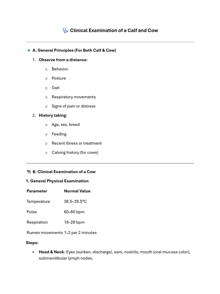 Clinical Examination of Cattle | PDF | Cattle | Physical Examination