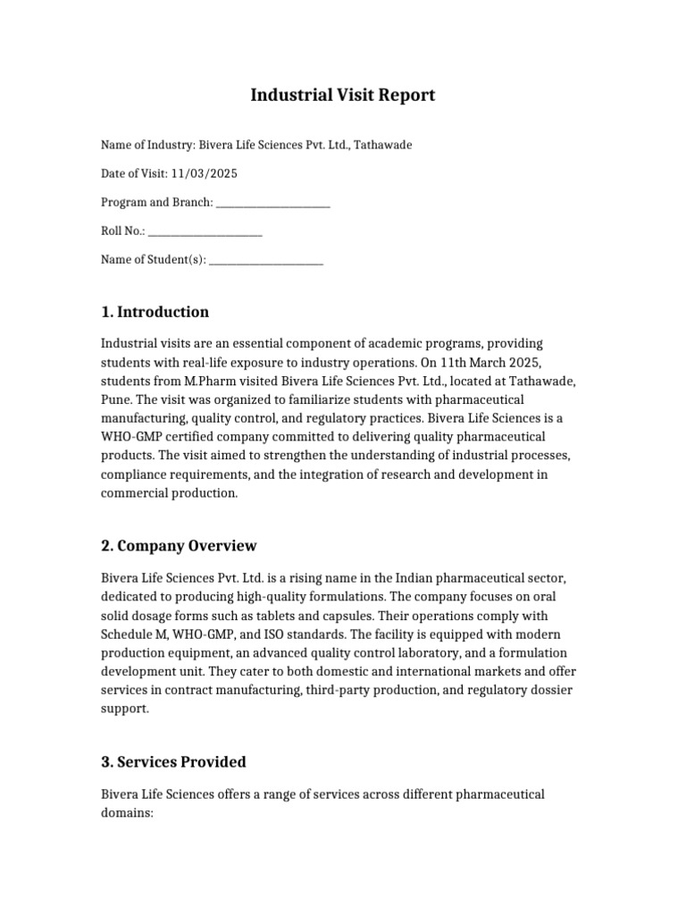 Bivera Industrial Visit Report 5 Page | PDF | Tablet (Pharmacy ...