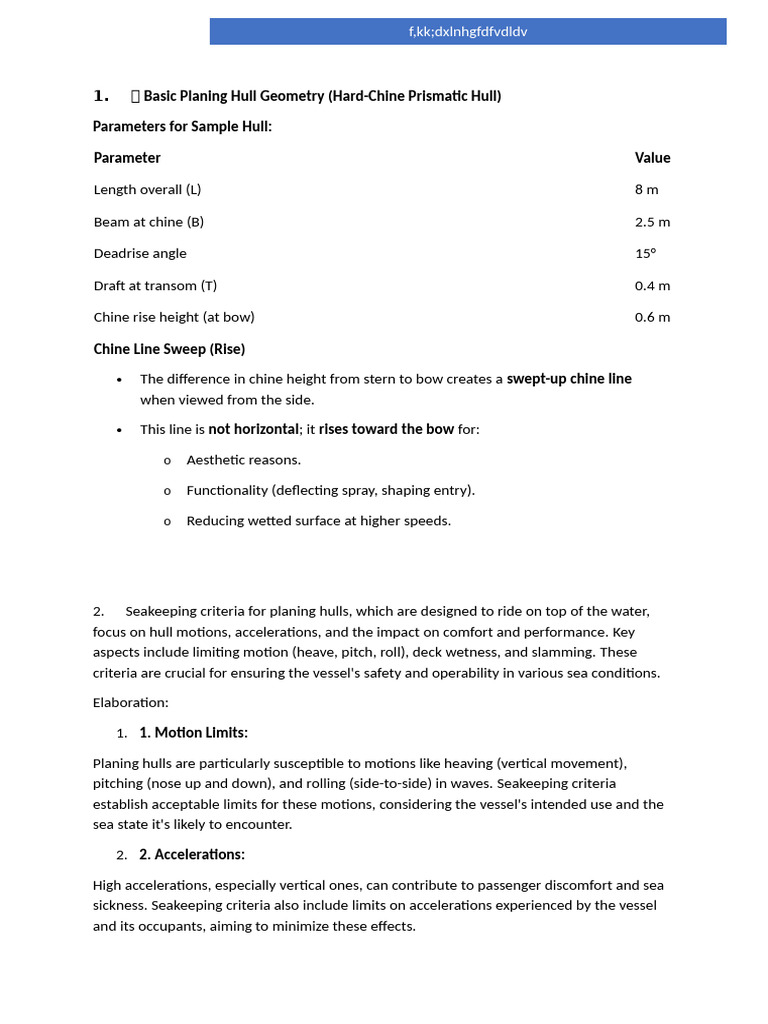 Basic Detail of Planing Hull | PDF | Hull (Watercraft) | Lift (Force)
