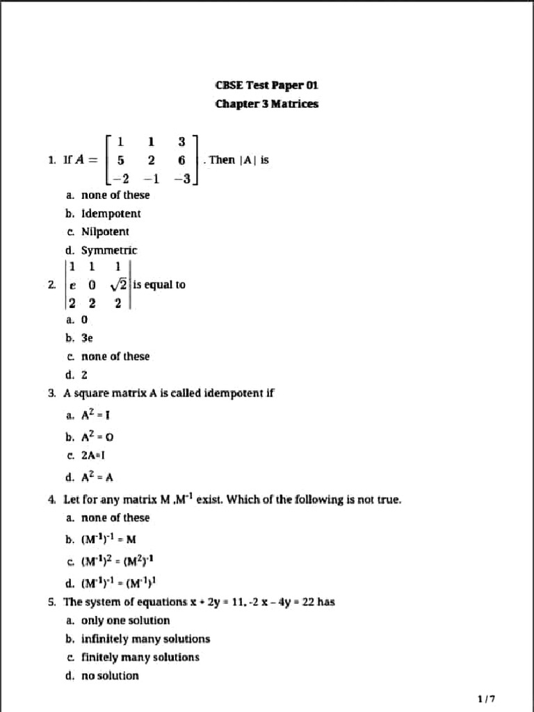 Matrices and Determinants Worksheet | PDF | Determinant | Matrix (Mathematics)