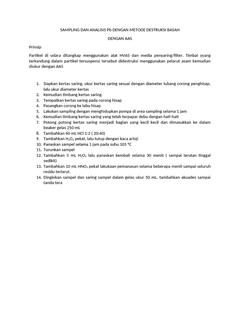 Analisis Timbal dengan AAS dan Destruksi Basah | PDF