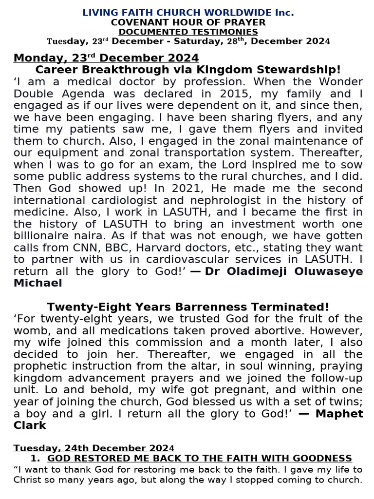 CHOP Documented Testimonies 23rd - 28th Dec - 2024 | PDF | Ovary ...
