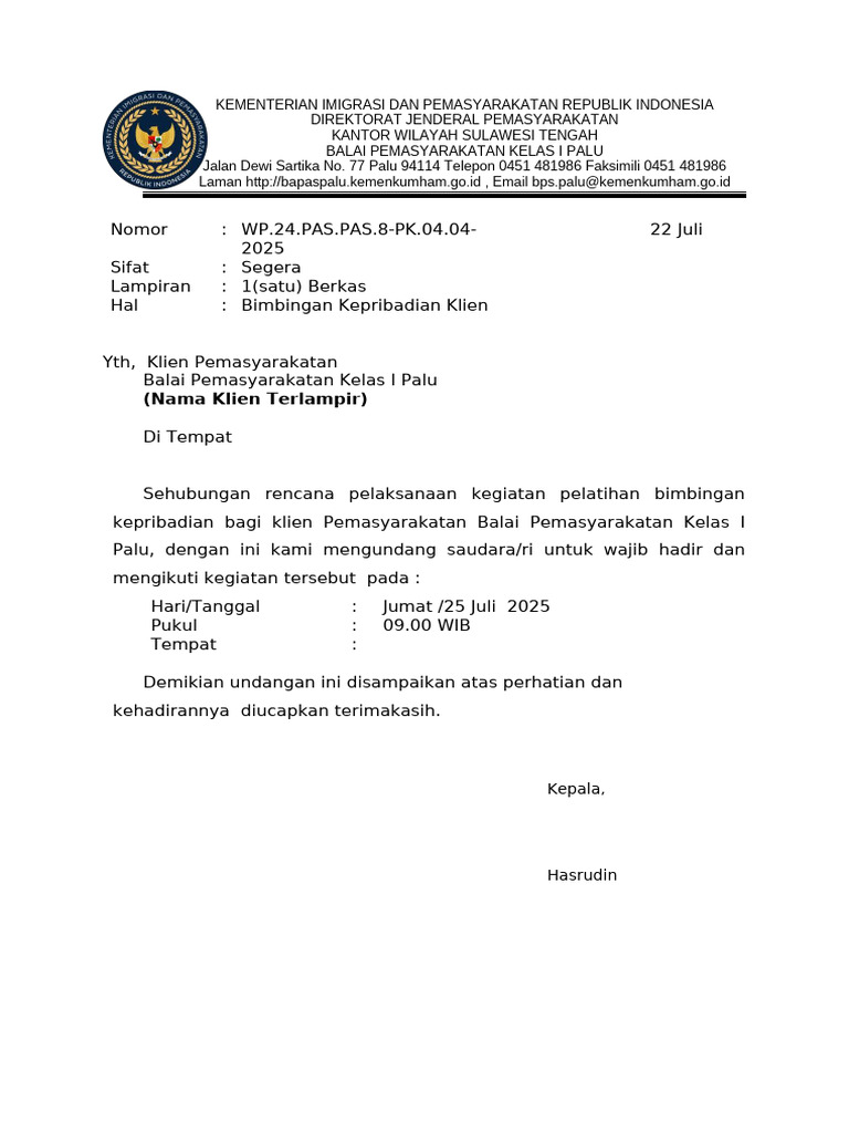 Undangan Bimbingan Kepribadian 25 Juli 2025 | PDF