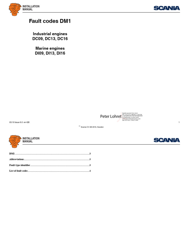 SCANIA Engine Fault Codes | PDF | Throttle | Diesel Engine