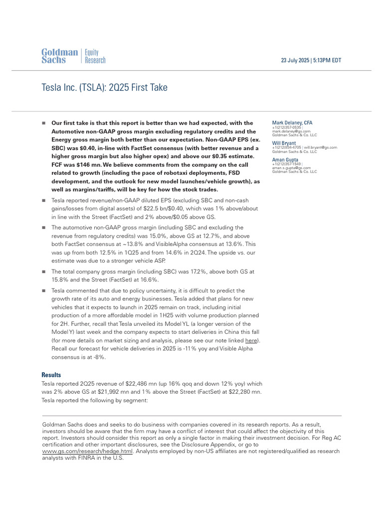 Tesla Q2 2025 Investor Update Summary | PDF | Securities (Finance ...