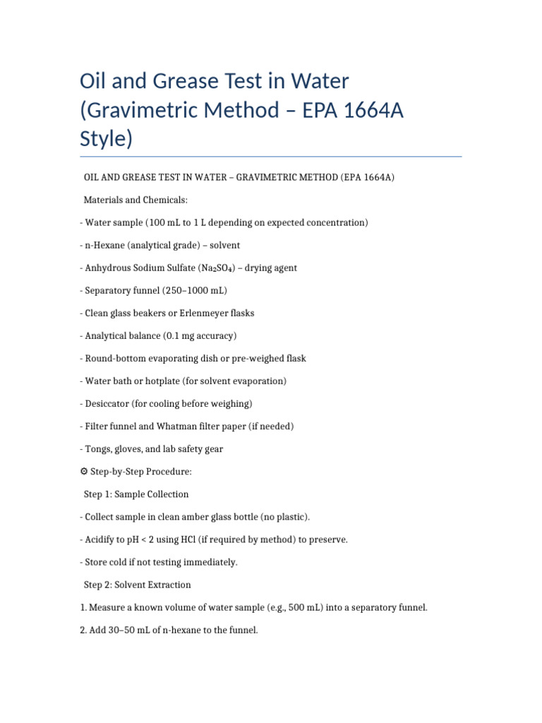 Oil and Grease Test Procedure | PDF | Chemistry | Chemical Substances