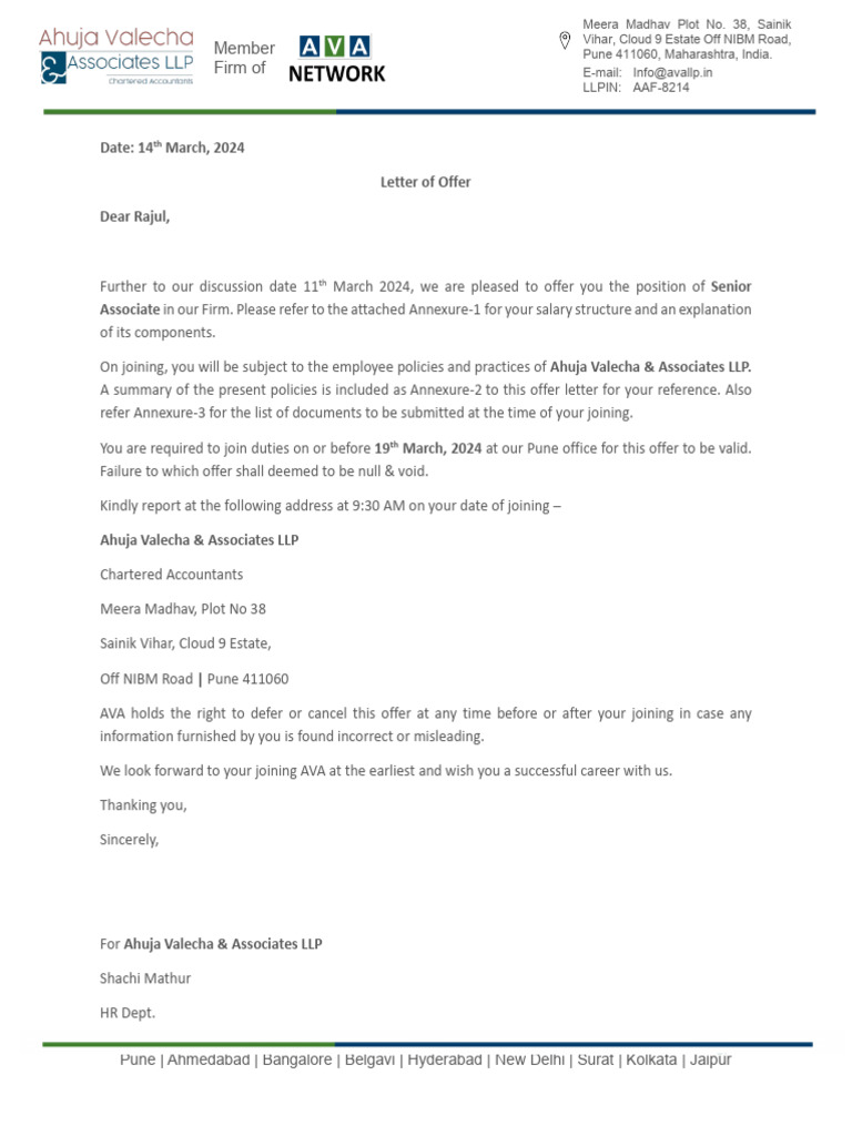Senior Associate Job Offer Letter | PDF | Trade Secret | Taxes