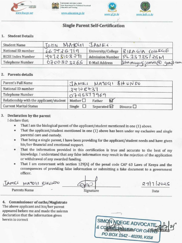 John Mayogi James Single Parent | PDF