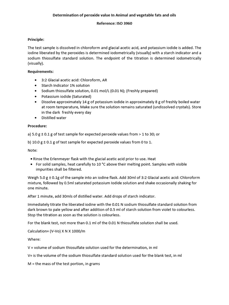 Peroxide Value Determination in Fats | PDF