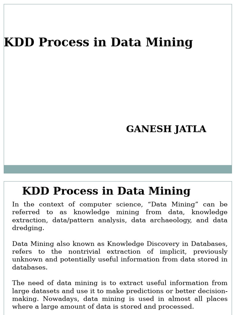KDD Process in Data Mining | PDF | Data Mining | Data