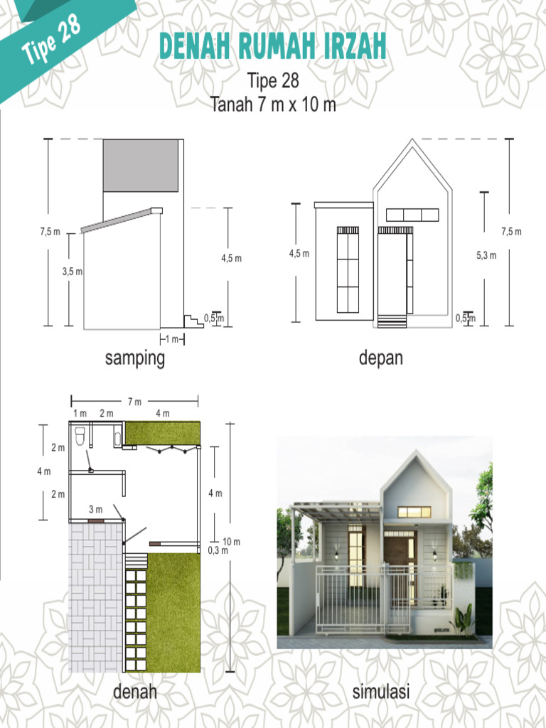Denah Rumah Tipe 28 Irzah 7x10 m | PDF