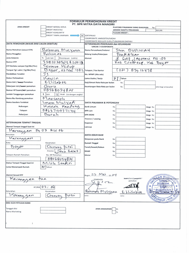 Form Pengajuan BPR | PDF