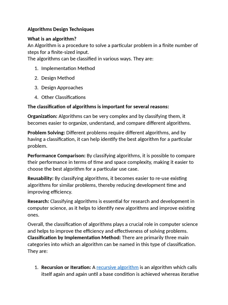 Algorithms Design Techniques | PDF | Algorithms | Applied Mathematics