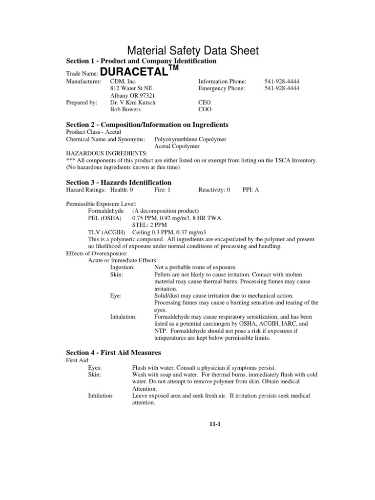 Duracetal | PDF | Formaldehyde | Firefighting