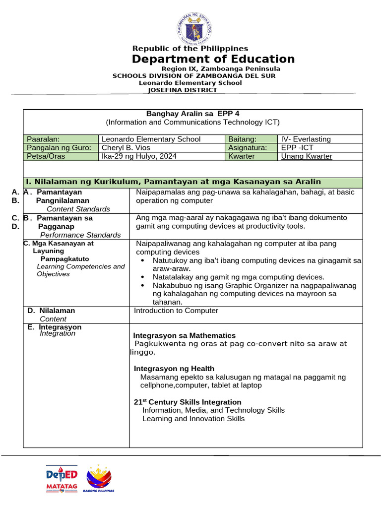 Epp Ict Matatag Lesson Plan LC 1 | PDF