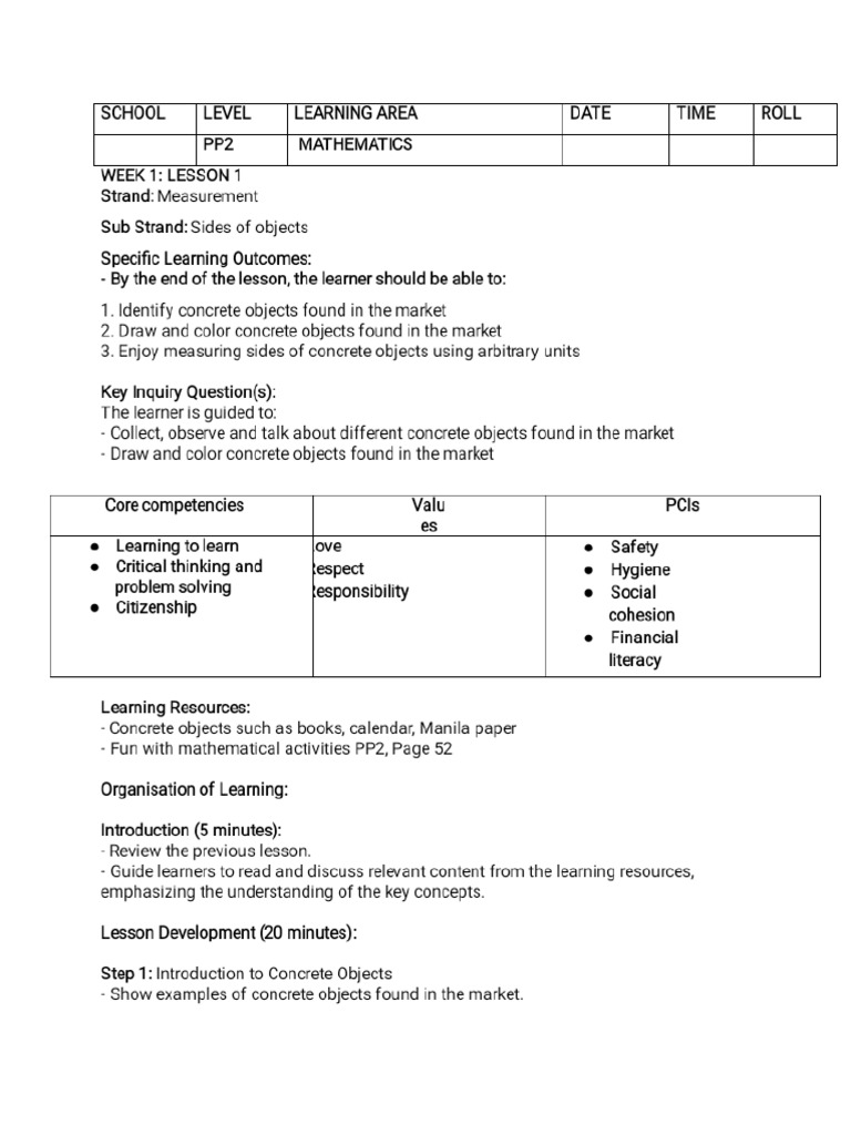 PP2 Rationalized Mathematics Activities Lesson Plan Term 3 | PDF