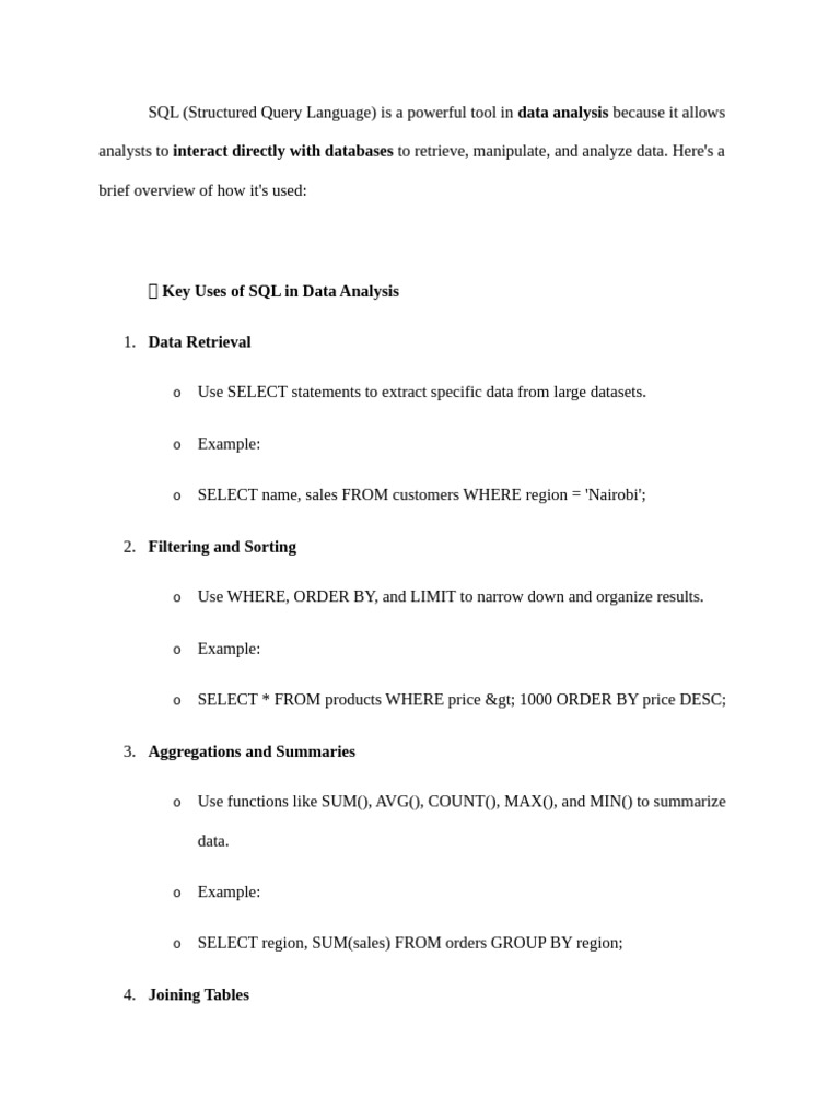 SQL in Data Analysis | PDF