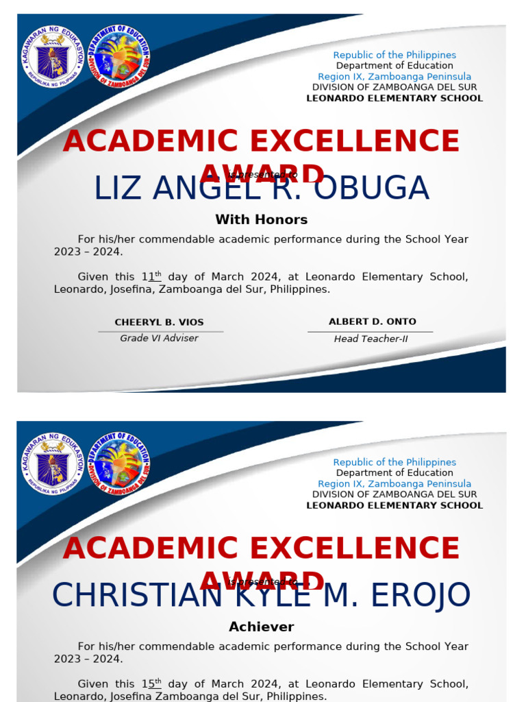Academic Excellence and Leadership Awards | PDF