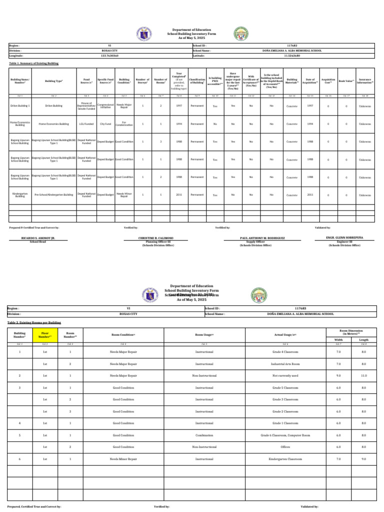 DEAAMS NSBI Data Gathering Forms SY 2024 2025 | PDF | Building ...
