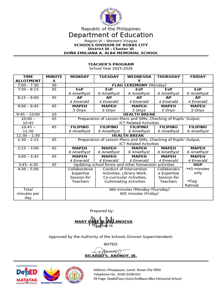 VILLANUEVA - Teachers Program 2025-2026 | PDF | Philippines