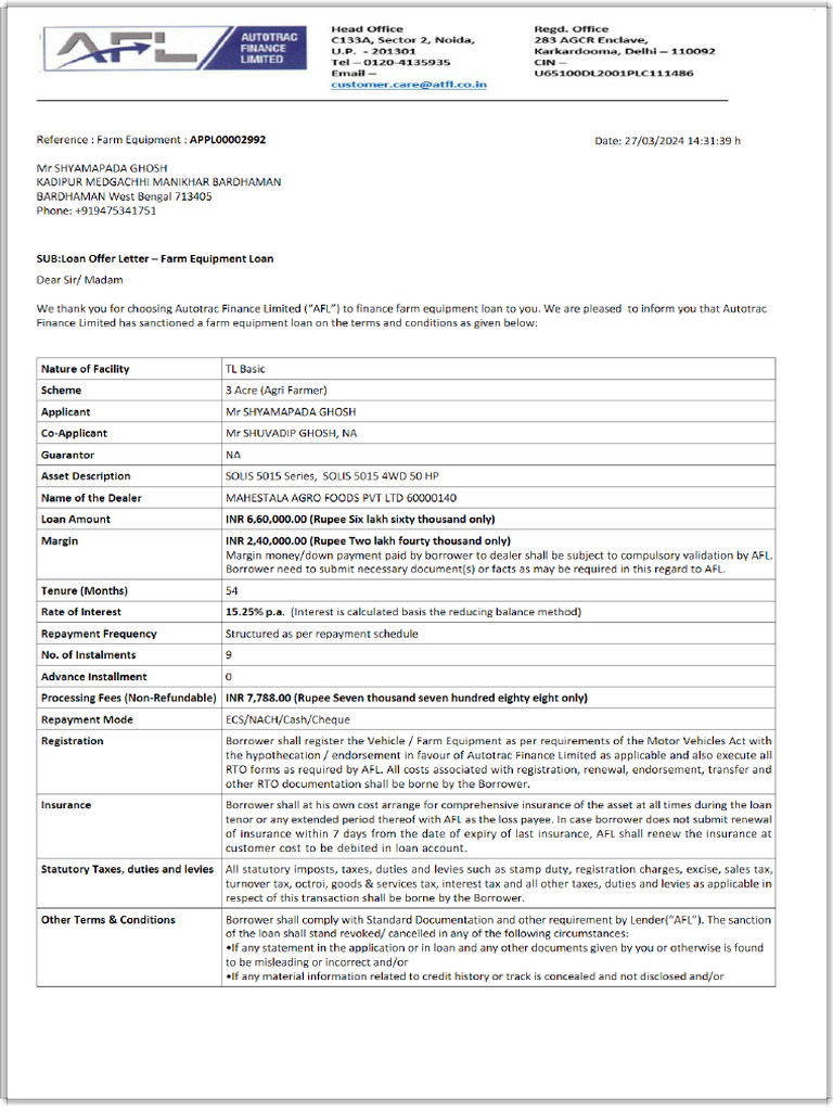 Sanction Letter APPL00002992 | PDF