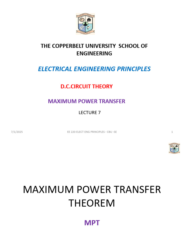 Ee 220 Lect 7 V 1-2 Maximum Power Transfer Theorem 2025 SK | PDF | Electrical Impedance ...